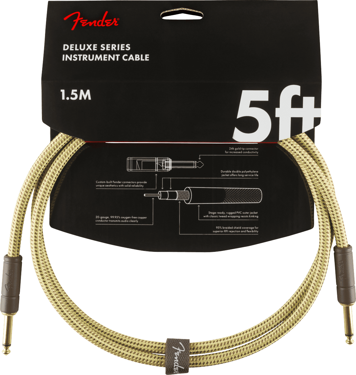 Fender Deluxe Series 5ft Straight/Straight Jack Instrument Cable - Tweed