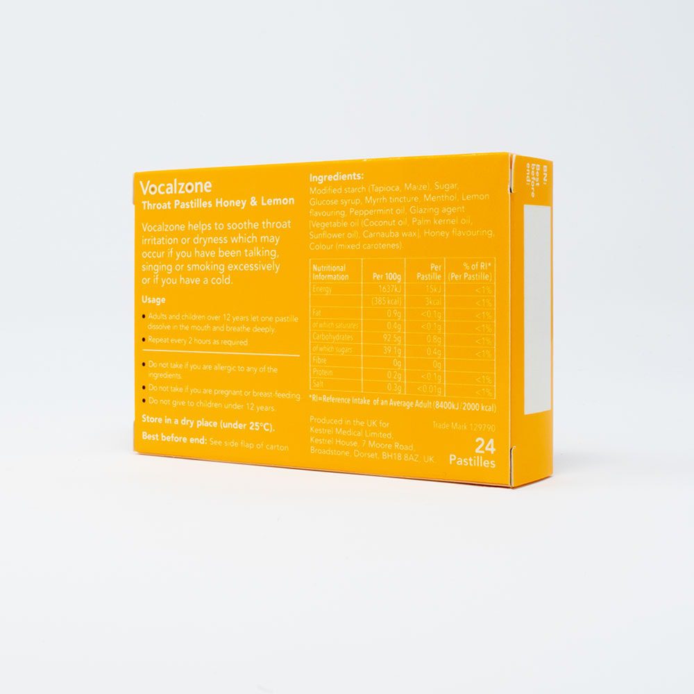Vocalzone Throat Pastilles - Honey And Lemon