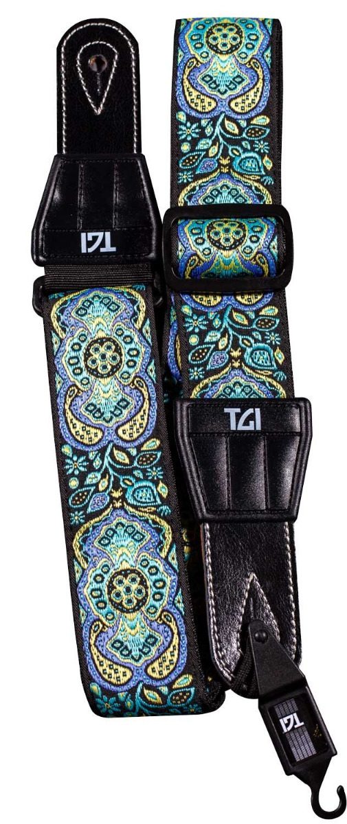 TGI Guitar Strap Woven Cotton Persian Stitch - Purple + Yellow