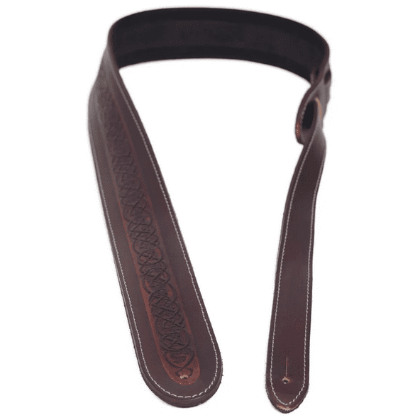 Leathergraft Celtic Embossed Guitar Strap - Brown - promusica.ie