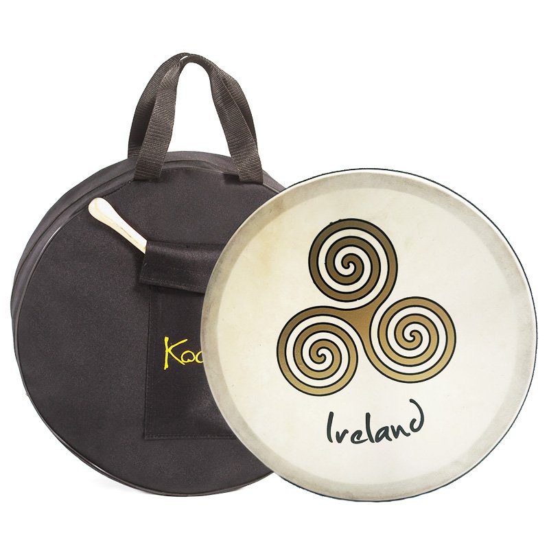 Koda Irish Bodhran - 16" - With Beater + Bag - Newgrange Swirl Gold ...